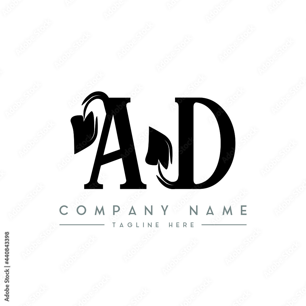 AD letter logo design. AD letter with leaf shape. AD Creative two ...