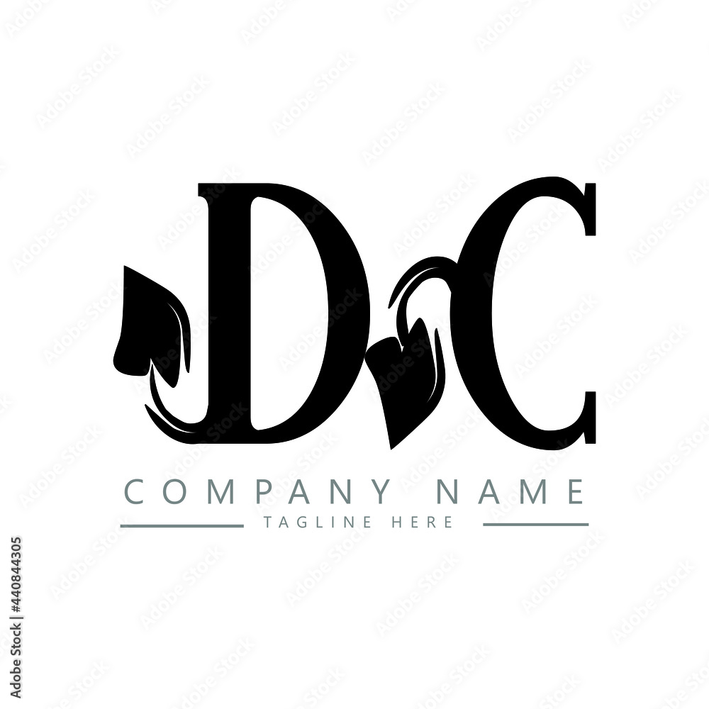 DC letter logo design. DC letter with leaf shape. DC Creative two letter logo. Two letters DC ...