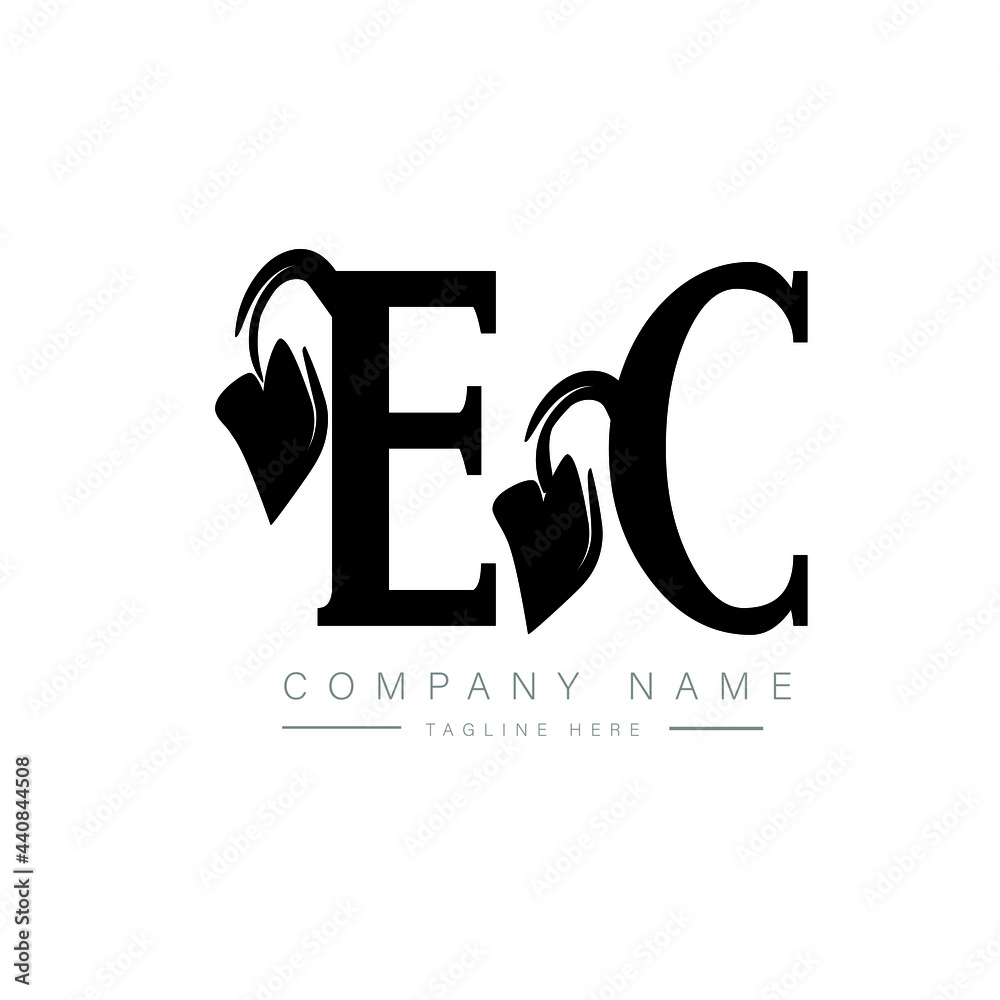 EC letter logo design. EC letter with leaf shape. EC Creative two ...