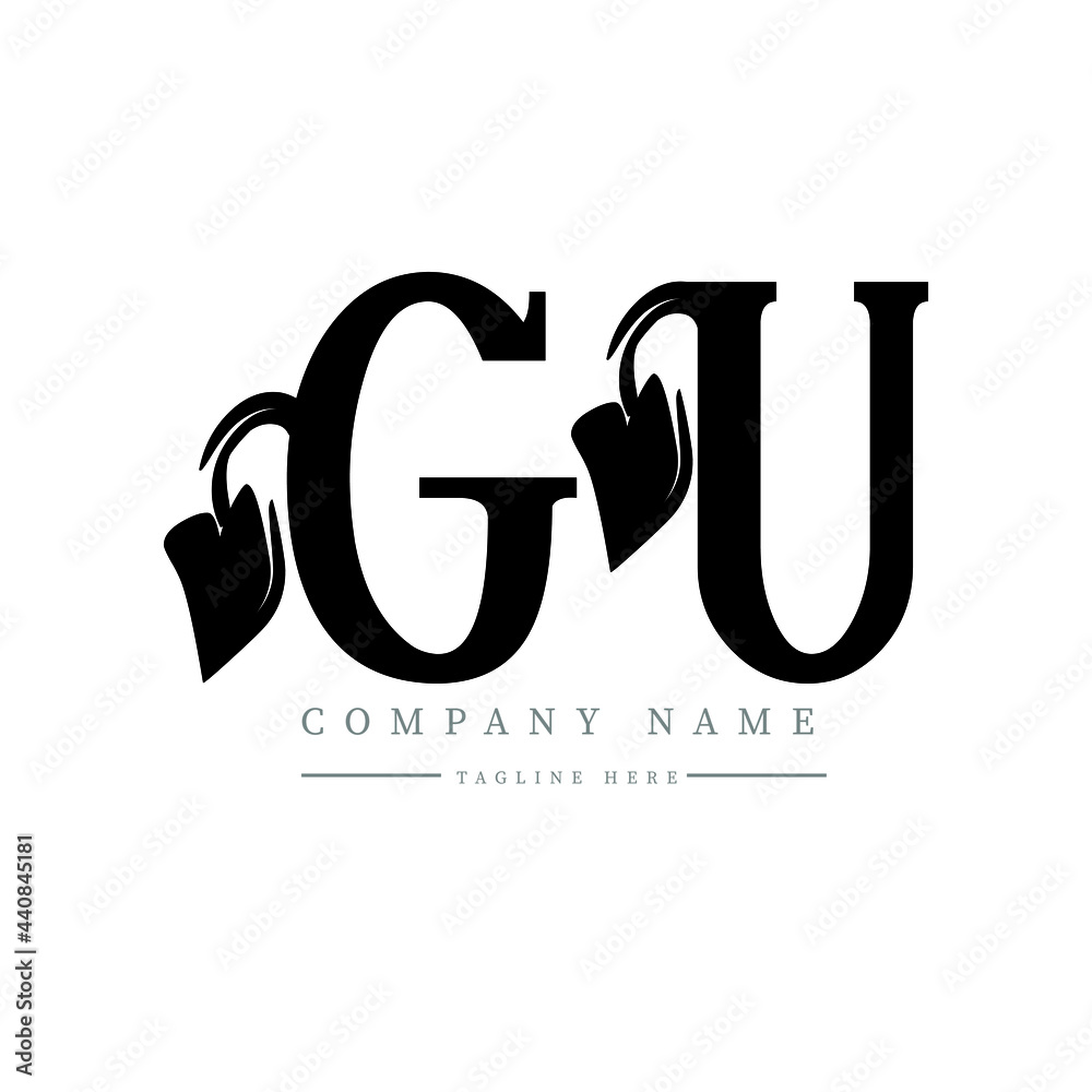 GU letter logo design. GU letter with leaf shape. GU Creative two ...