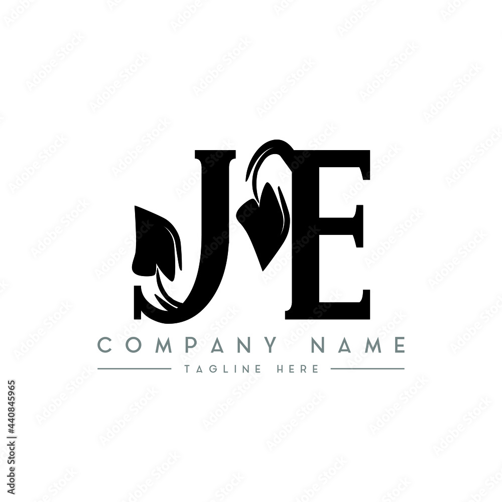 JE letter logo design. JE letter with leaf shape. JE Creative two ...