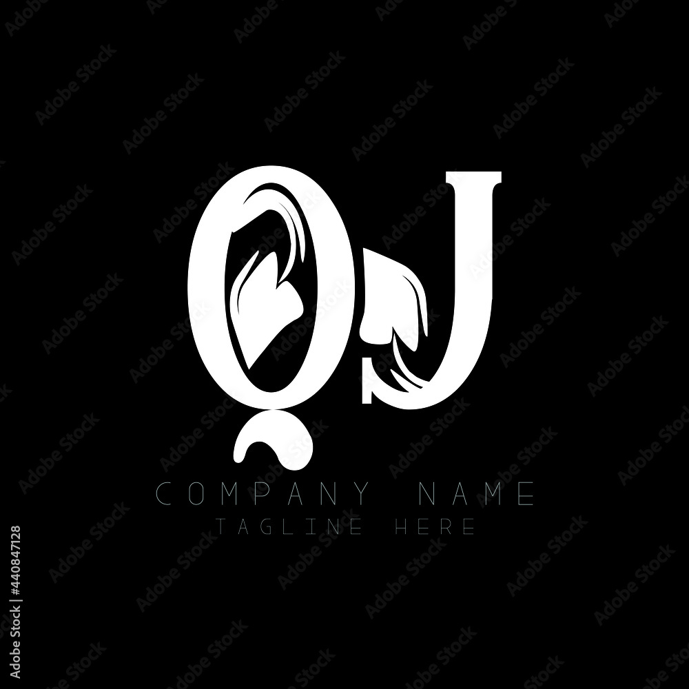 Vetor de QJ letter logo design. QJ letter with leaf shape. QJ Creative ...