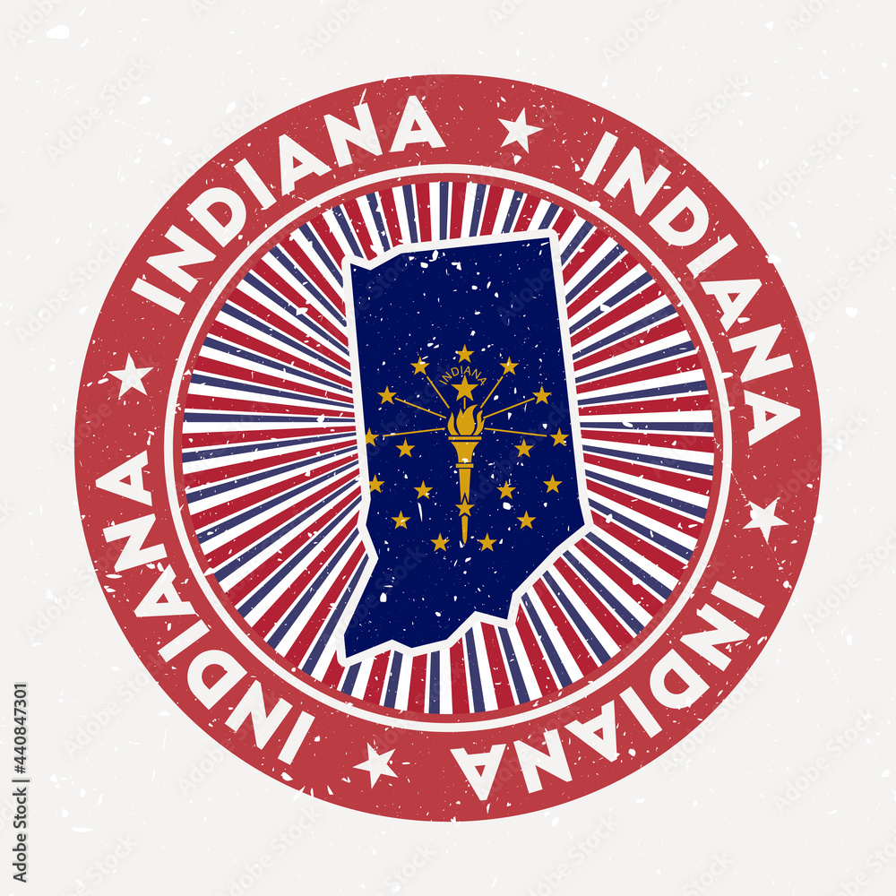 Indiana round stamp. Logo of us state with state flag. Vintage badge ...