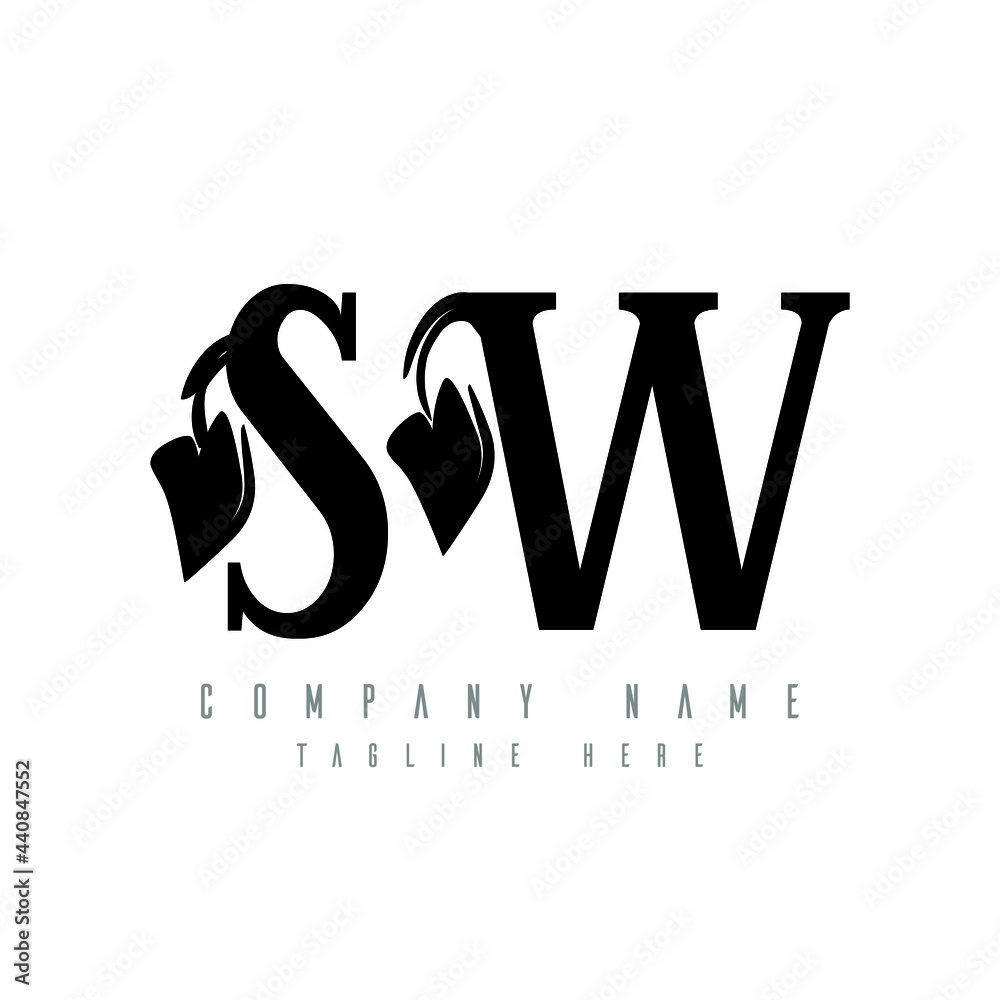 SW letter logo design. SW letter with leaf shape. SW Creative two ...