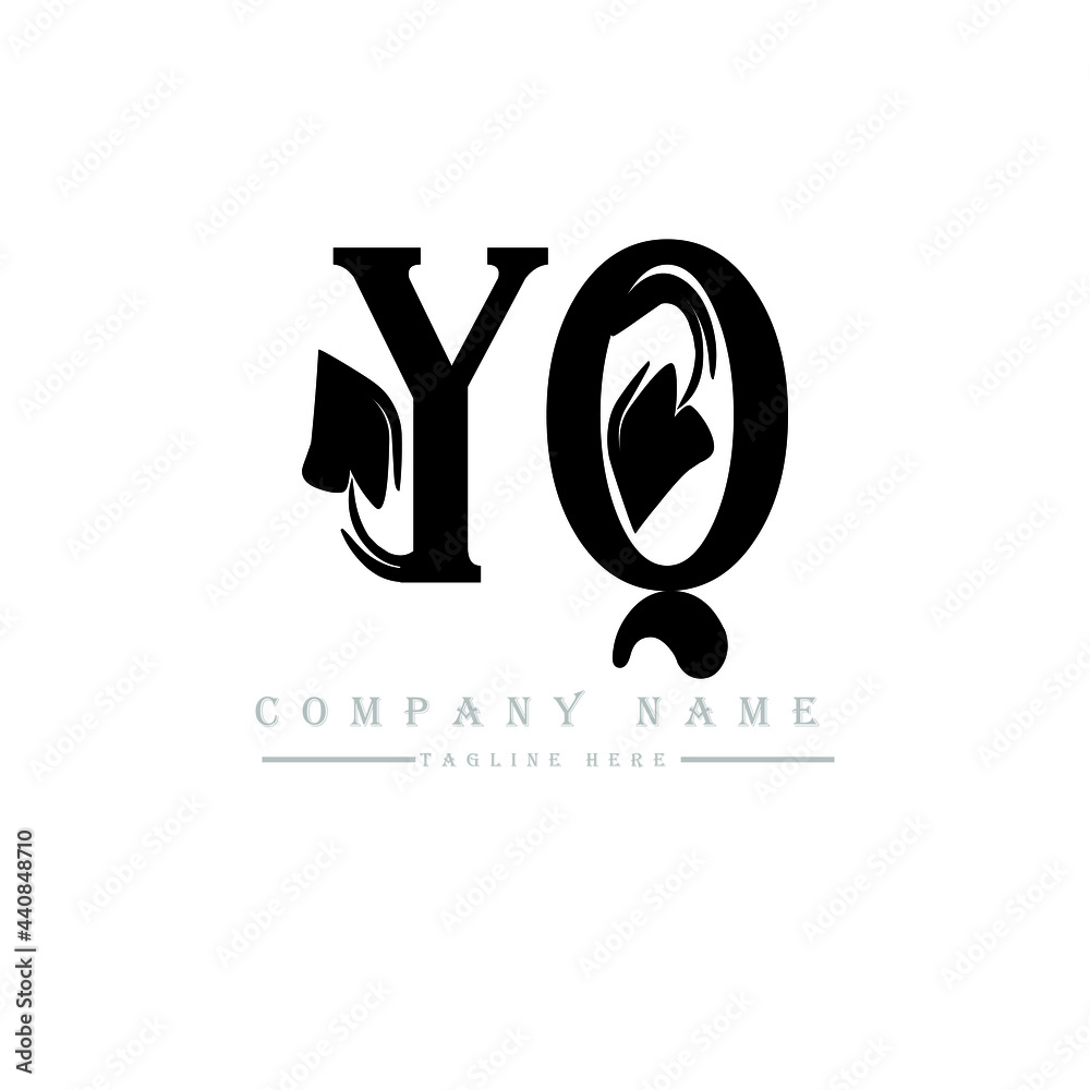 YQ letter logo design. YQ letter with leaf shape. YQ Creative two letter logo. Two letters YQ ...