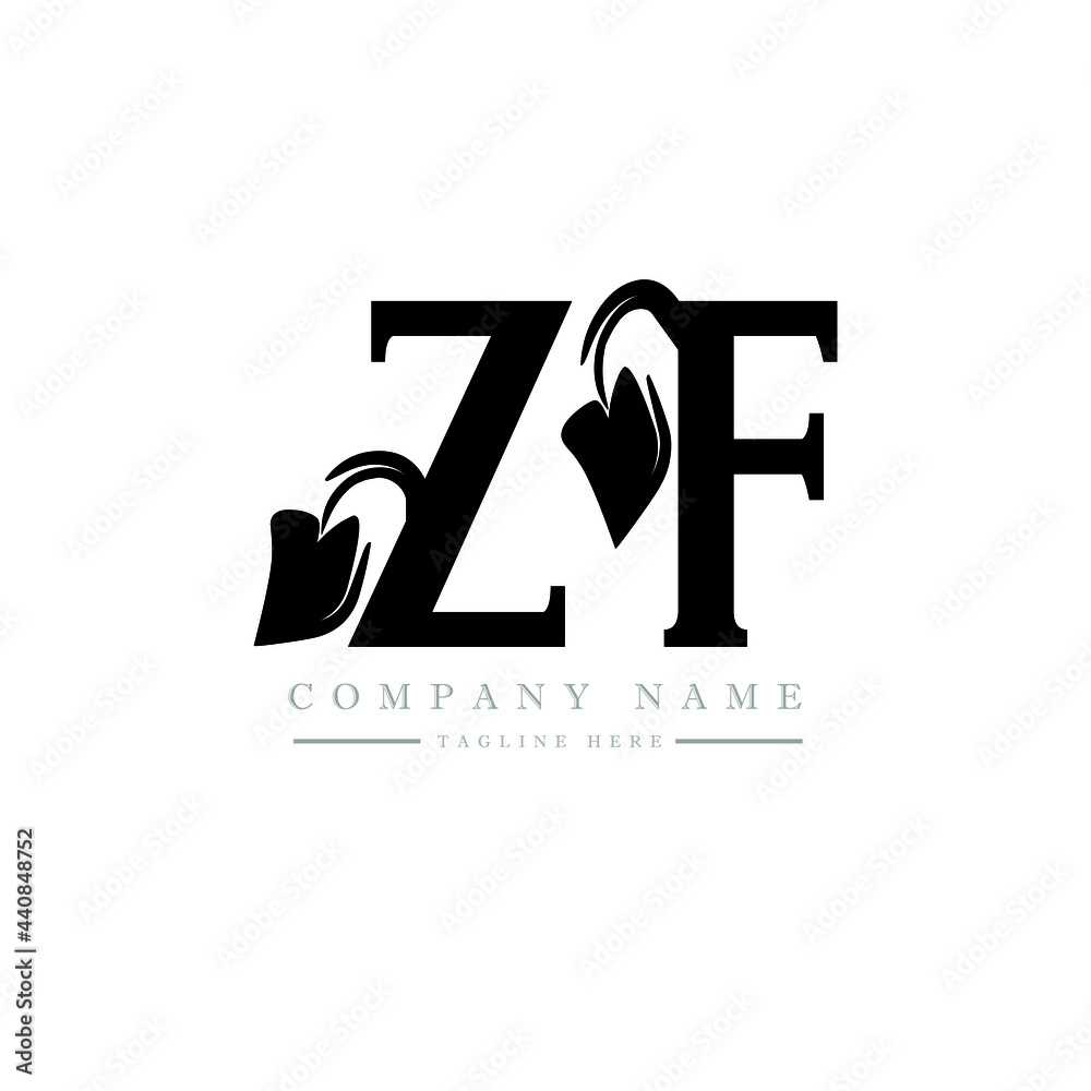 ZF letter logo design. ZF letter with leaf shape. ZF Creative two ...