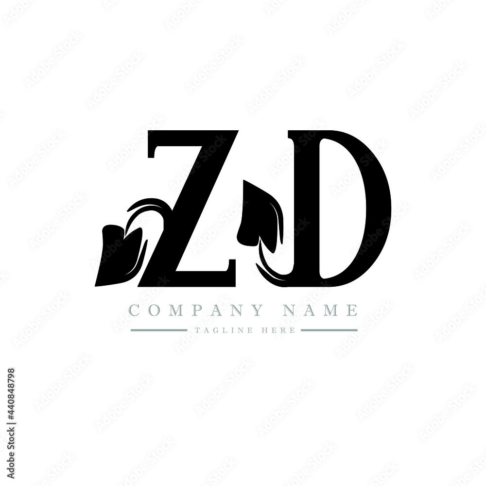 ZD letter logo design. ZD letter with leaf shape. ZD Creative two ...