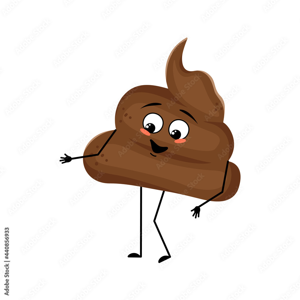 Cute shit character with joy emotions, smile face, happy eyes, arms and ...