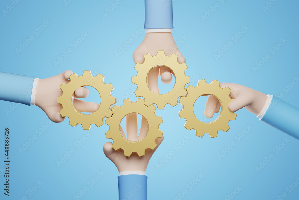 Hands holding gear to connection team business partner. Workflow ...