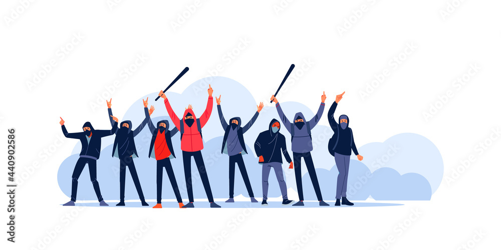 Protesters throws stones toward police during city streets riots. Youth ...