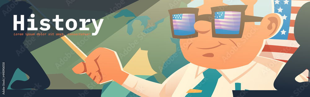 History learning poster with teacher and children in school classroom ...