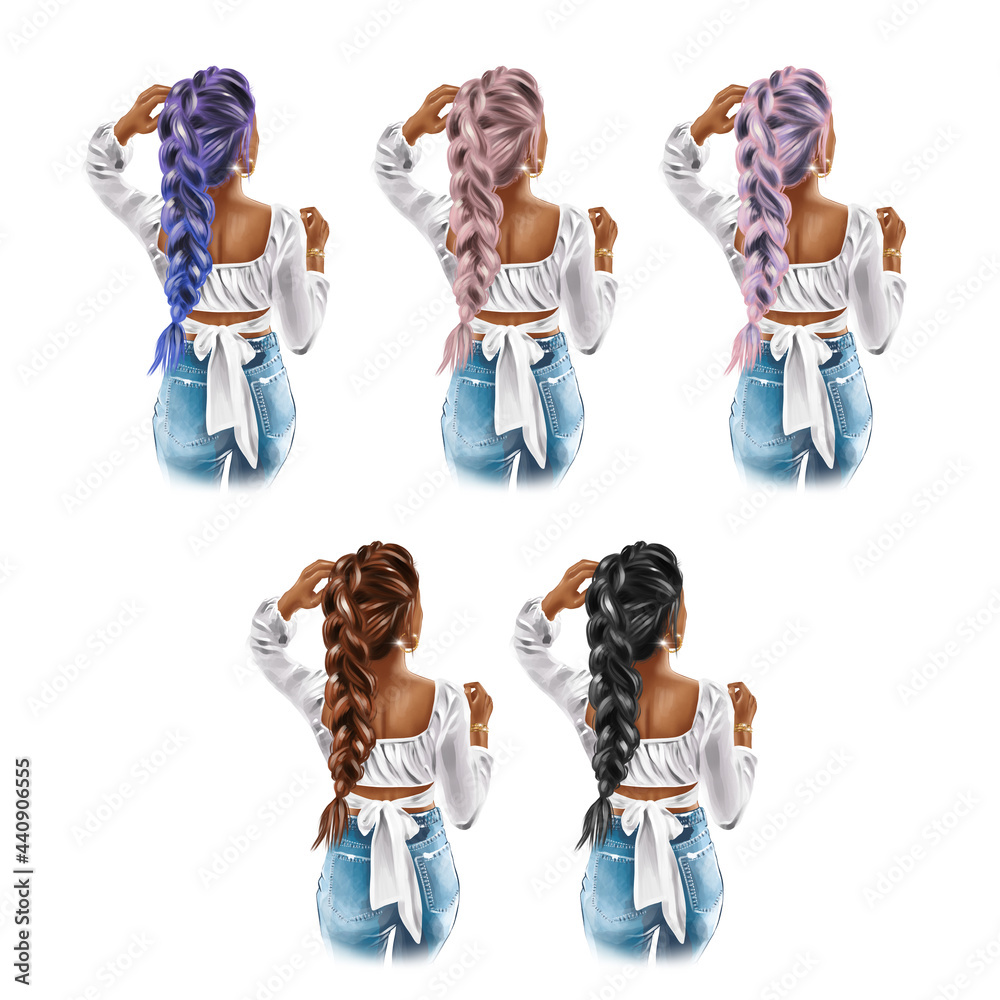 digital fashion illustration set with back view beauty girl ideal for ...