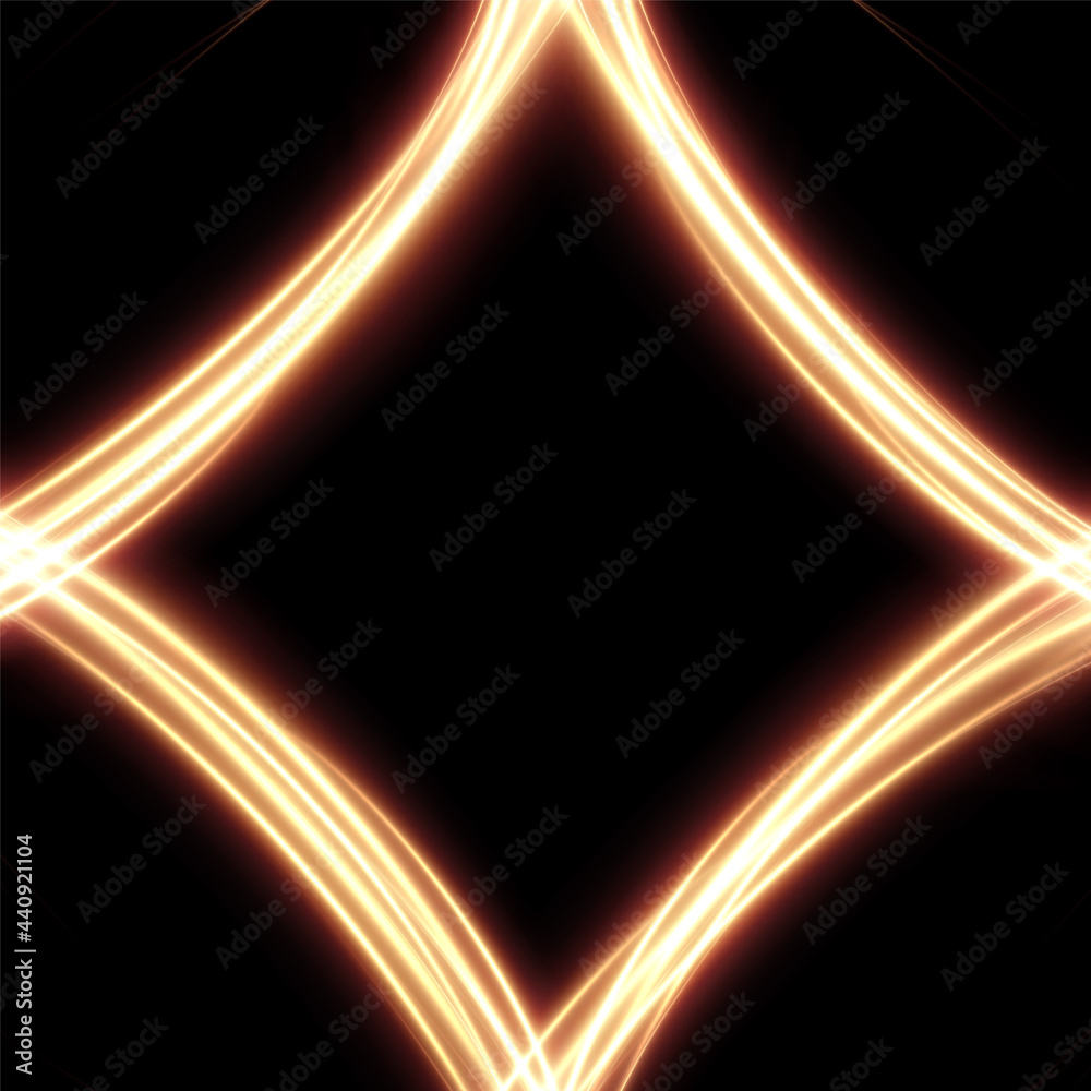 Gold light frame made of light golden abstract lines on a transparent ...