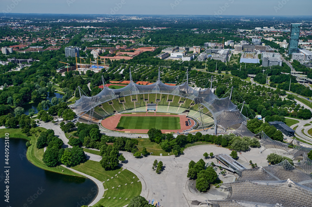 The Munich Olympic park and Olympic stadium. Stock Photo | Adobe Stock