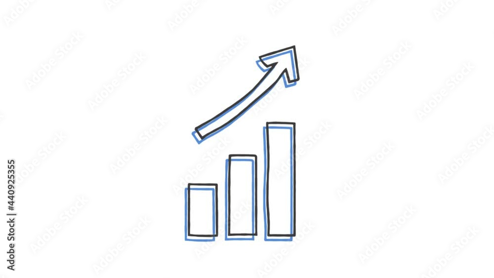 Up arrow chart symbol drawn by hand with a pencil in one line. Outline ...