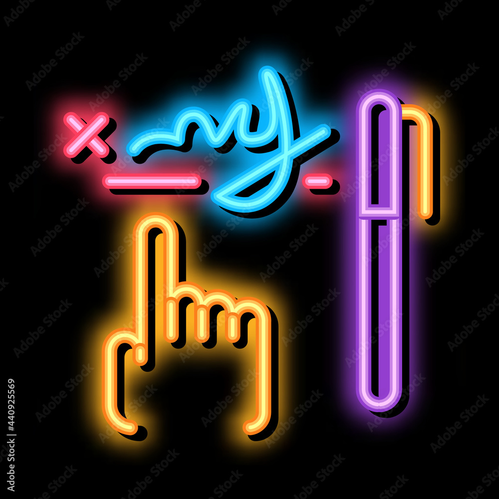 handwriting graphical analysis neon light sign vector. Glowing bright ...