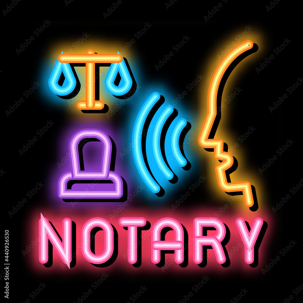 legal notary neon light sign vector. Glowing bright icon legal notary ...