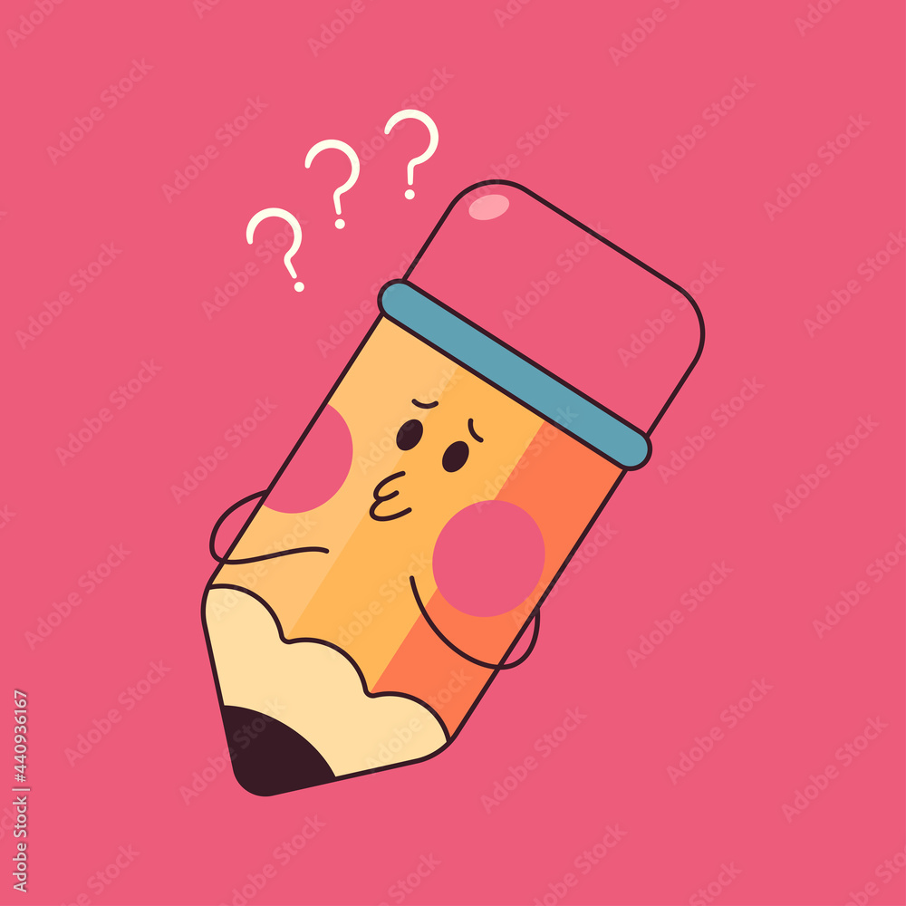 Cute pencil with question mark vector cartoon character isolated on ...