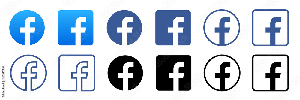 Facebook logo set isolated on white background. Social media icon ...