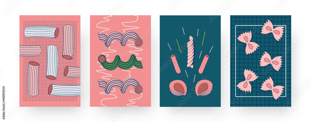 Set of contemporary art posters with pasta compositions. Vector ...