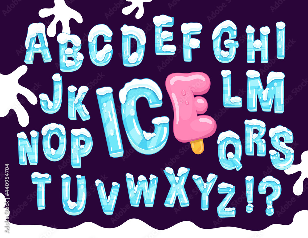 Vector cartoon font set. Ice blue letters for kids design Stock Vector ...