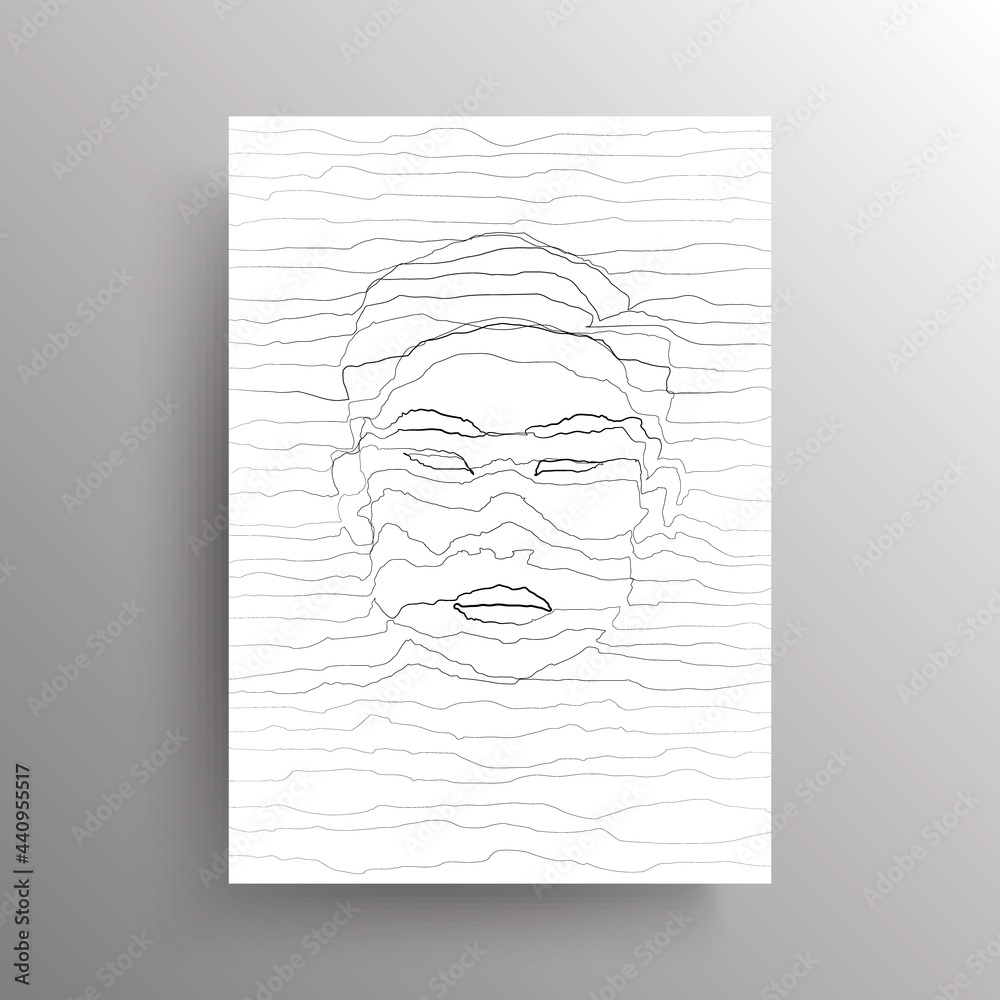 Abstract male face in wavy horizontal lines style. Portrait of an Asian ...