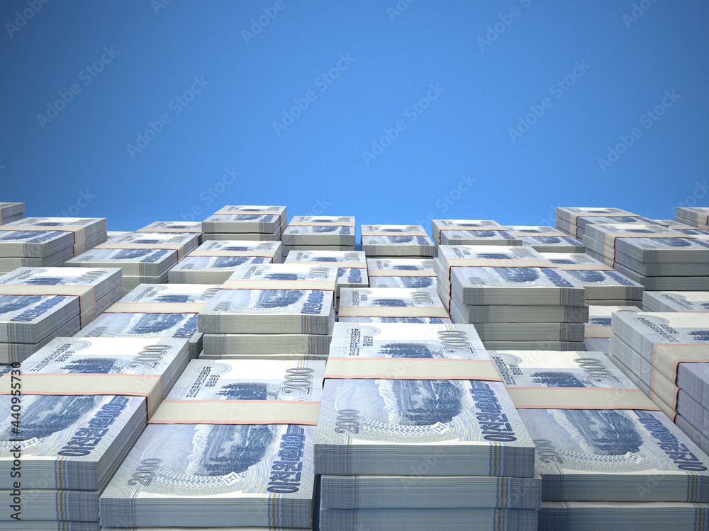 North Korean money. North Korean won banknotes. 2000 KPW won bills ...