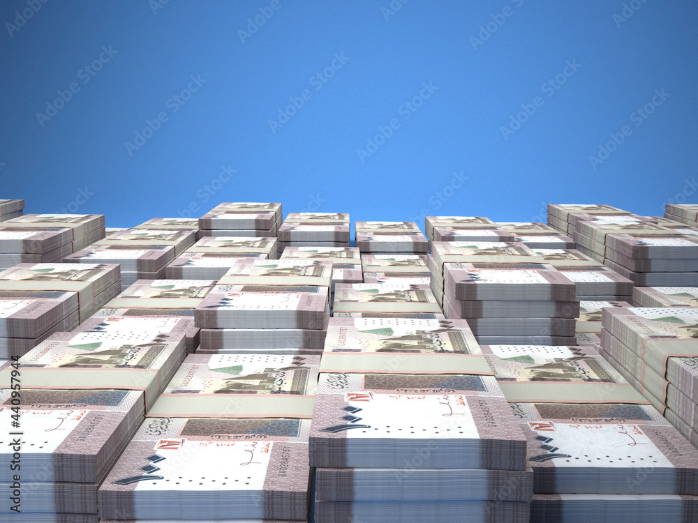 Sudanese money. Sudanese pound banknotes. 100 SDG pounds bills. Stock ...