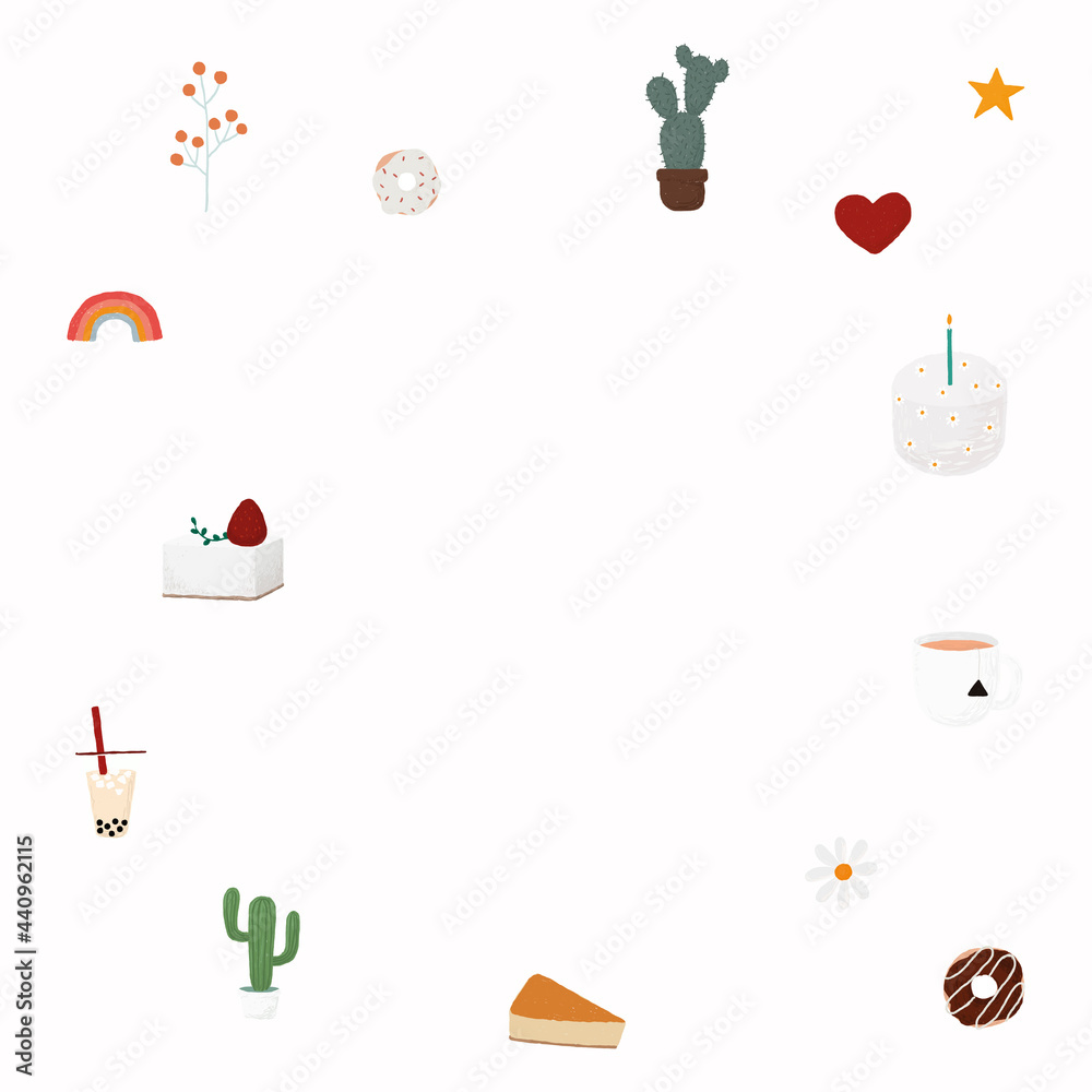 Cute food frame on white background Stock Illustration | Adobe Stock