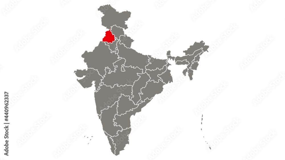 Punjab state blinking red highlighted in map of India vídeo de Stock ...
