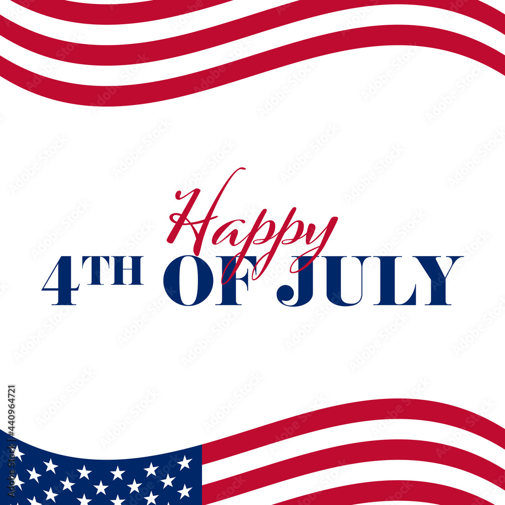 Happy 4th Of July Typography on White Background With Waving American ...