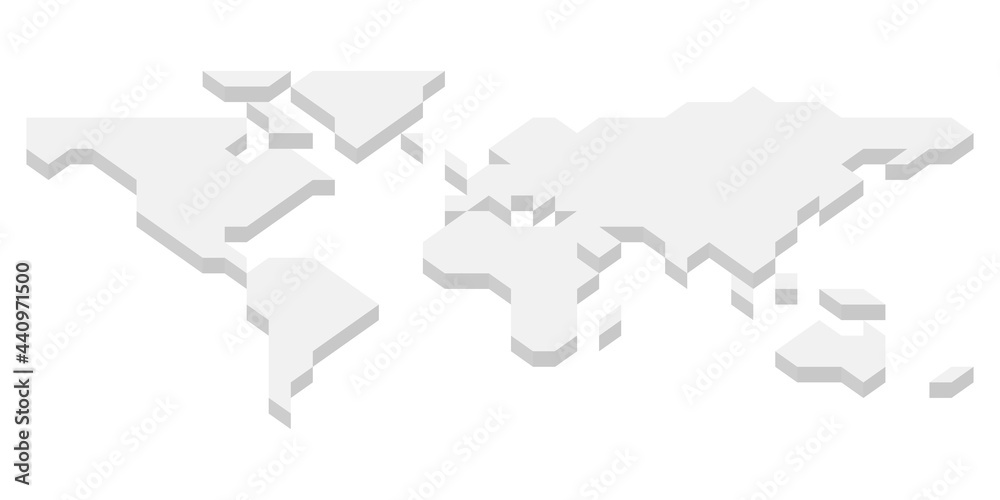 3D grey isometric map of World. Simplified vector illustration Stock ...