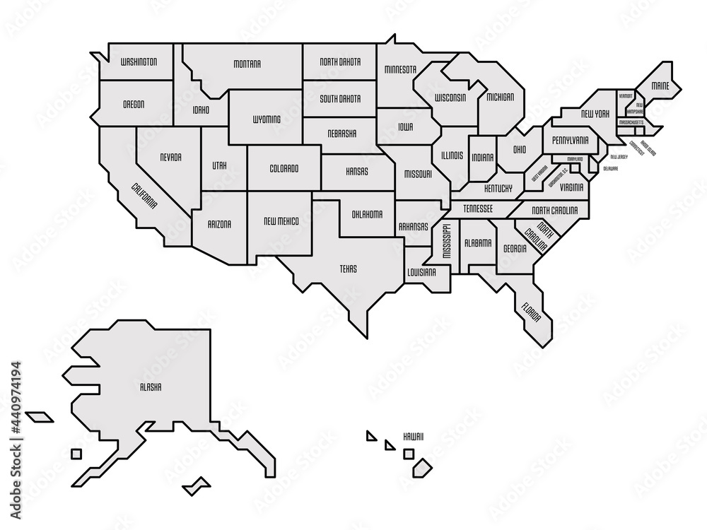 Grey simplified map of USA, United States of America. Retro style ...