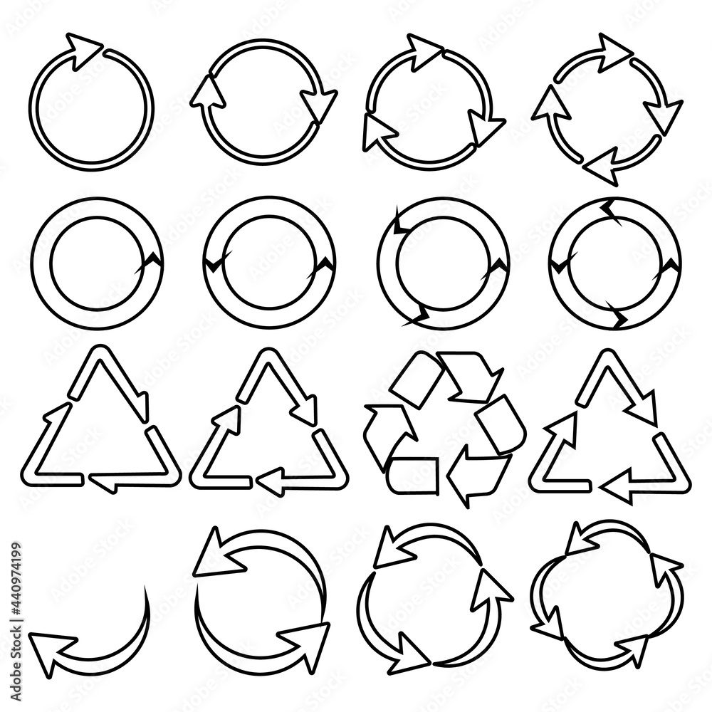 Recycling icons. Black circle arrows environmental labels. Bio garbage ...