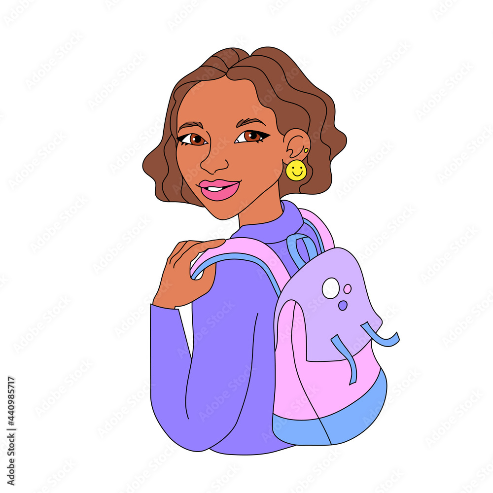 Back to school pupil cartoon character, teenage female student with a ...