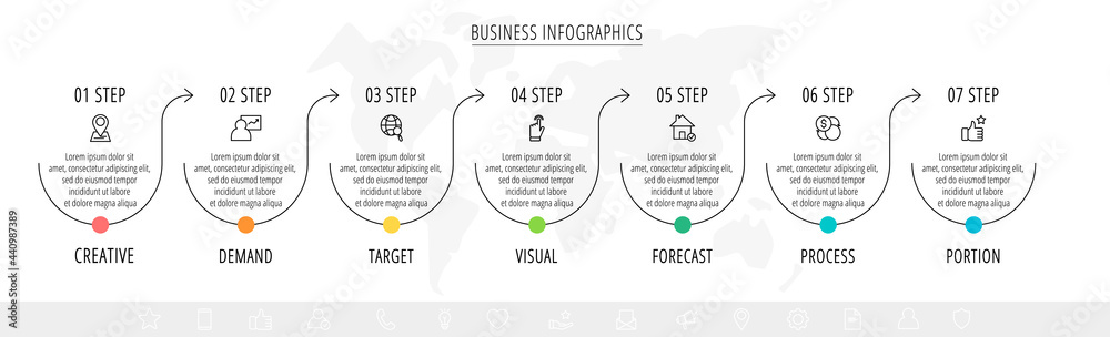Vector minimal line infographics with arrows. Business concept 7 steps ...