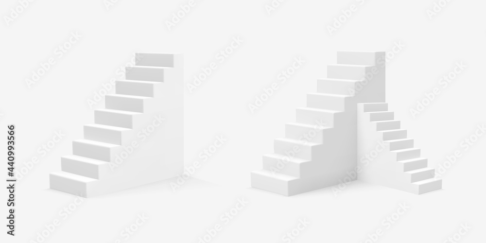 Set of 3d realistic style white stairs. Vector illustration. Stock ...