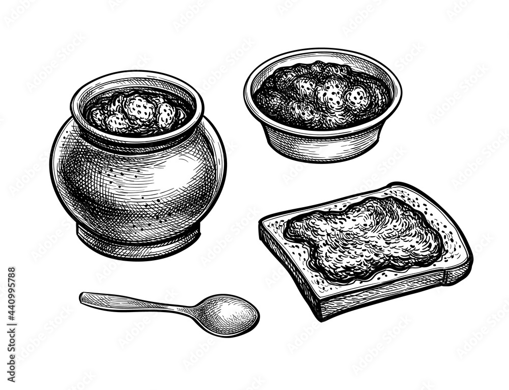 Ink sketch of jam jar. Stock Vector | Adobe Stock