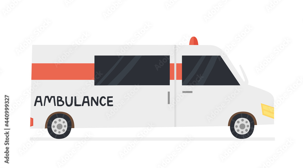 Flat hand drawn ambulance transportation isolated on white background ...