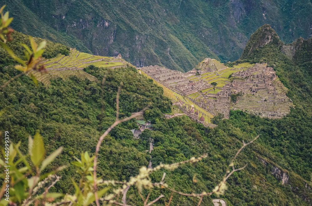 Zoom view of famous Machu Picchu lost city from The Door of the Sun ...