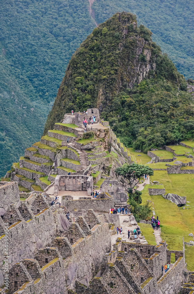 Ruins and ancient architecture of Machu Picchu lost city and Huayna ...