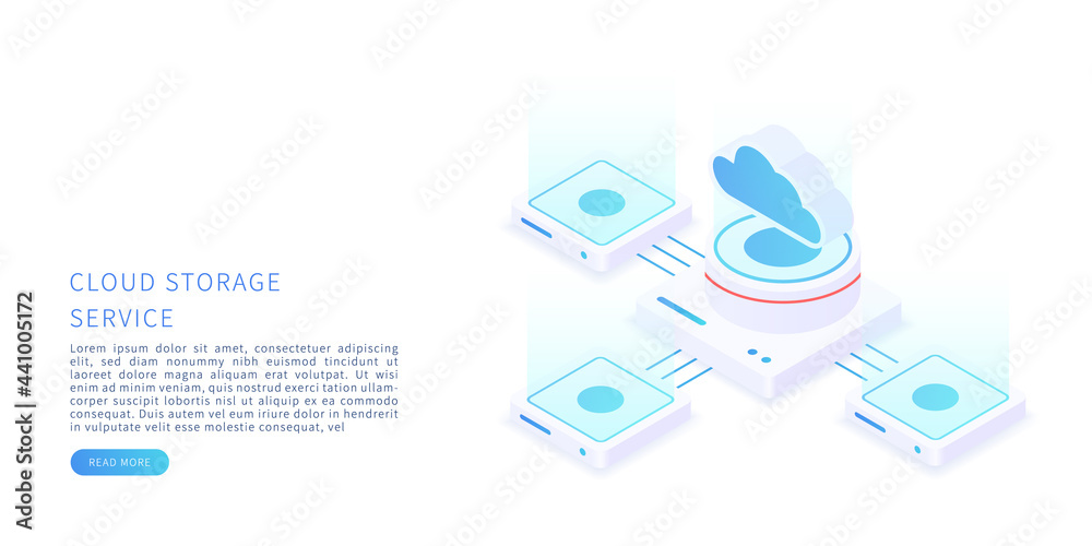 Cloud storage concept in isometric vector illustration. Digital service ...