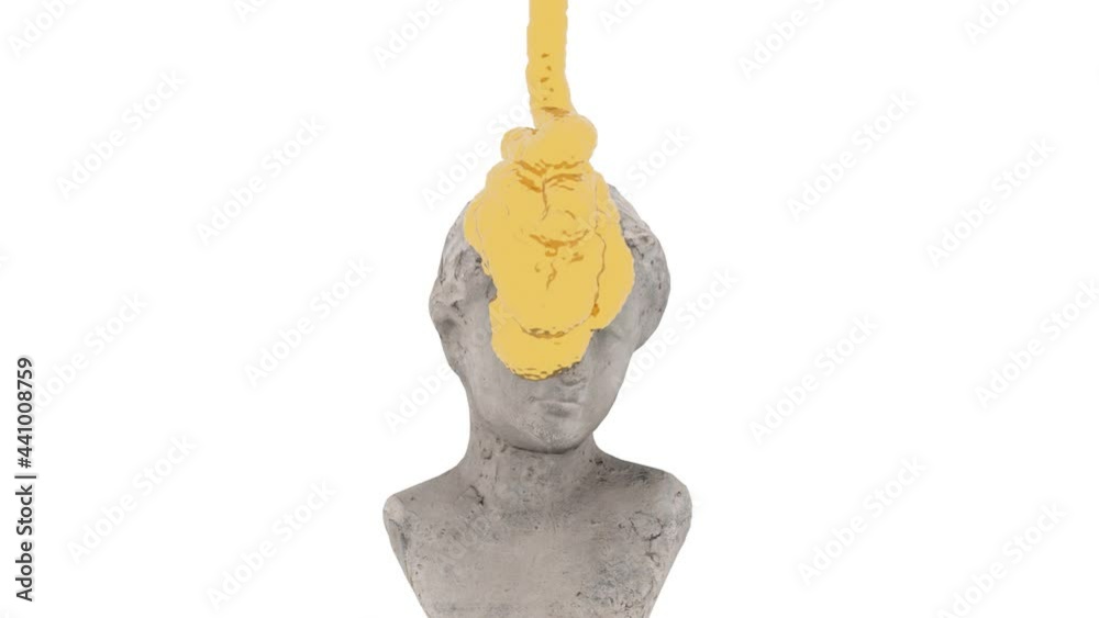 Gold paint drips from an antique woman's head and cannot cover up the ...