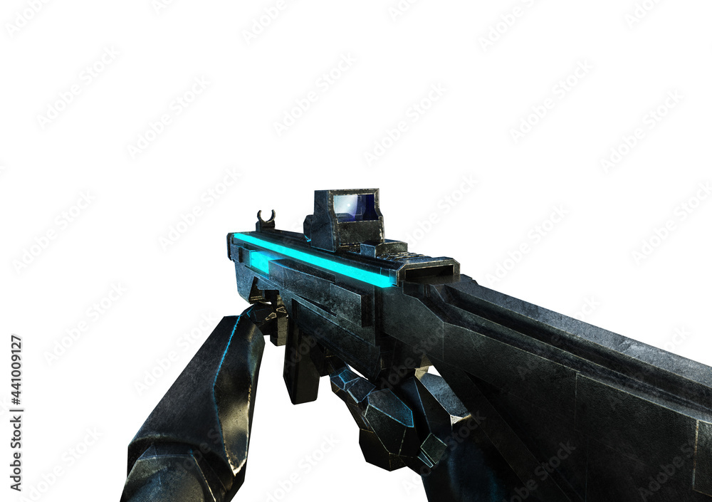 Isolated 3d render illustration of sci-fi first person shooter game ...