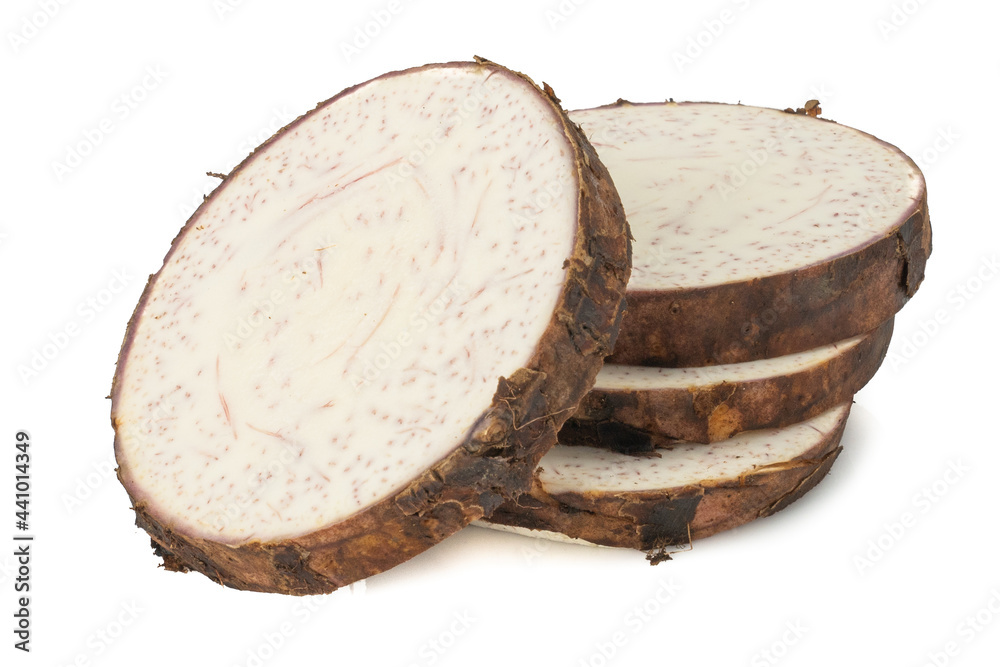 Sweet taro root, Satoimo potatoes or sliced of taro (Yautia Lila ...