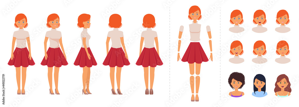 Creation set for Cartoon female character. Elegant girl for animation ...