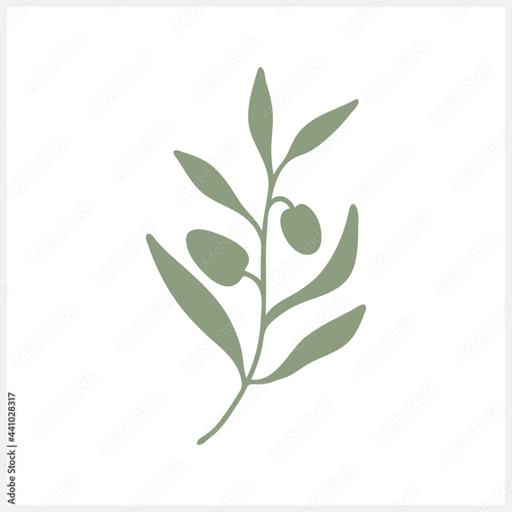 Cartoon olive branch icon isolated. Doodle hand drawn art. Italy ...