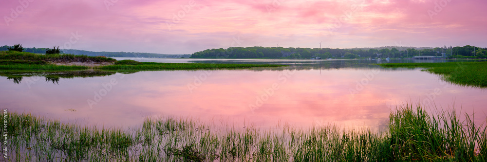 Pastel Pink Sunset on Cape Cod. Peaceful Seascape over Falmouth Marsh ...