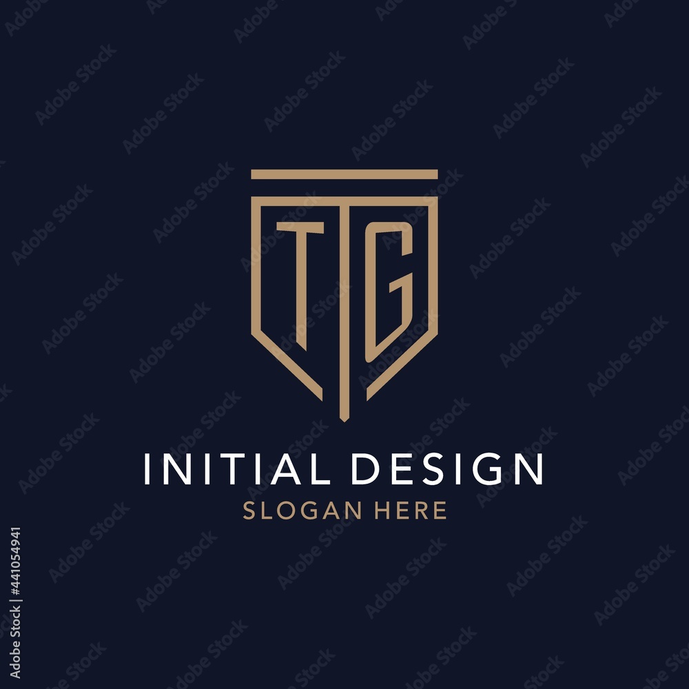 TG initial logo monogram with simple luxury shield icon design Stock ...