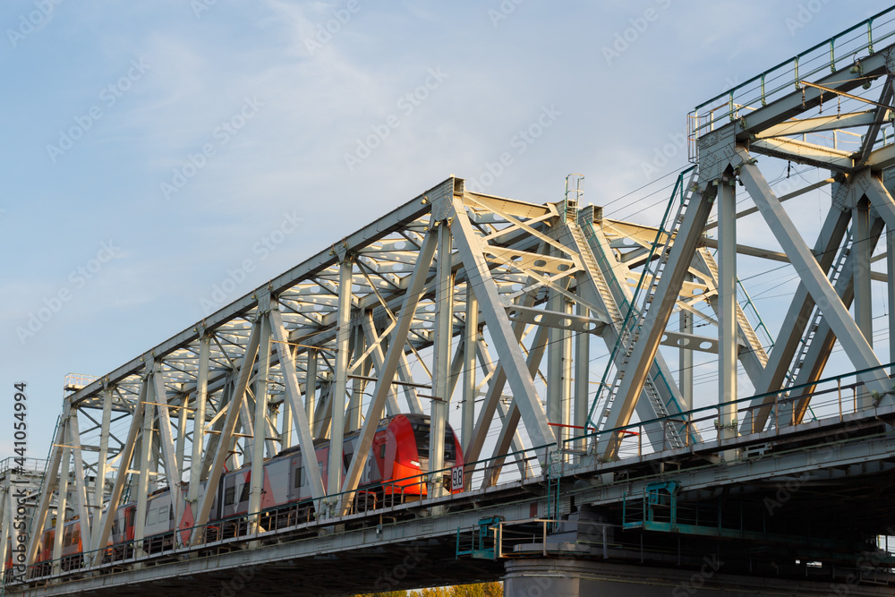 Moscow, Russia, October 01, 2020. Passenger electric train moves along ...